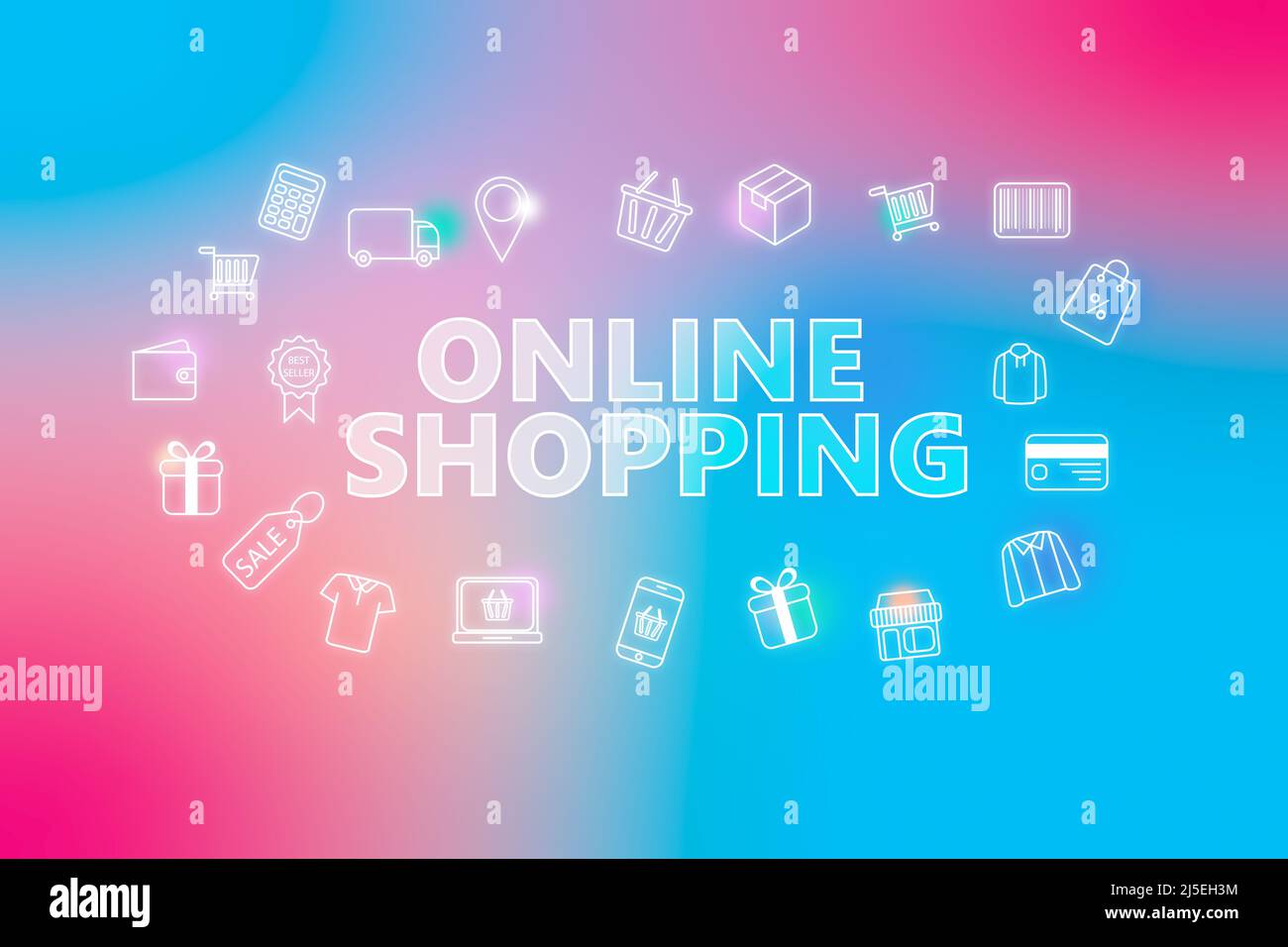 Online Shopping - e-commerce web orange on blue and pink background ...