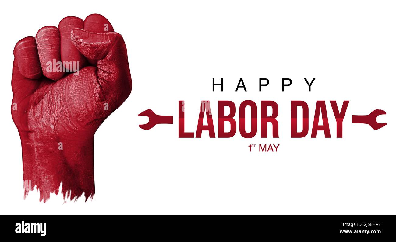Happy Labor Day 1st May Abstract Background with Red Painted Fist ...