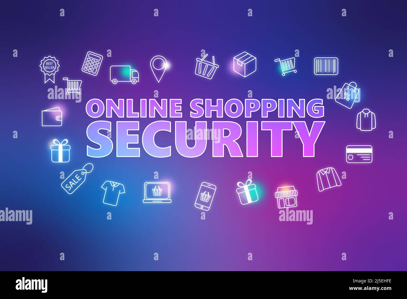 Online Shopping Security — e-commerce web orange on violet background ...