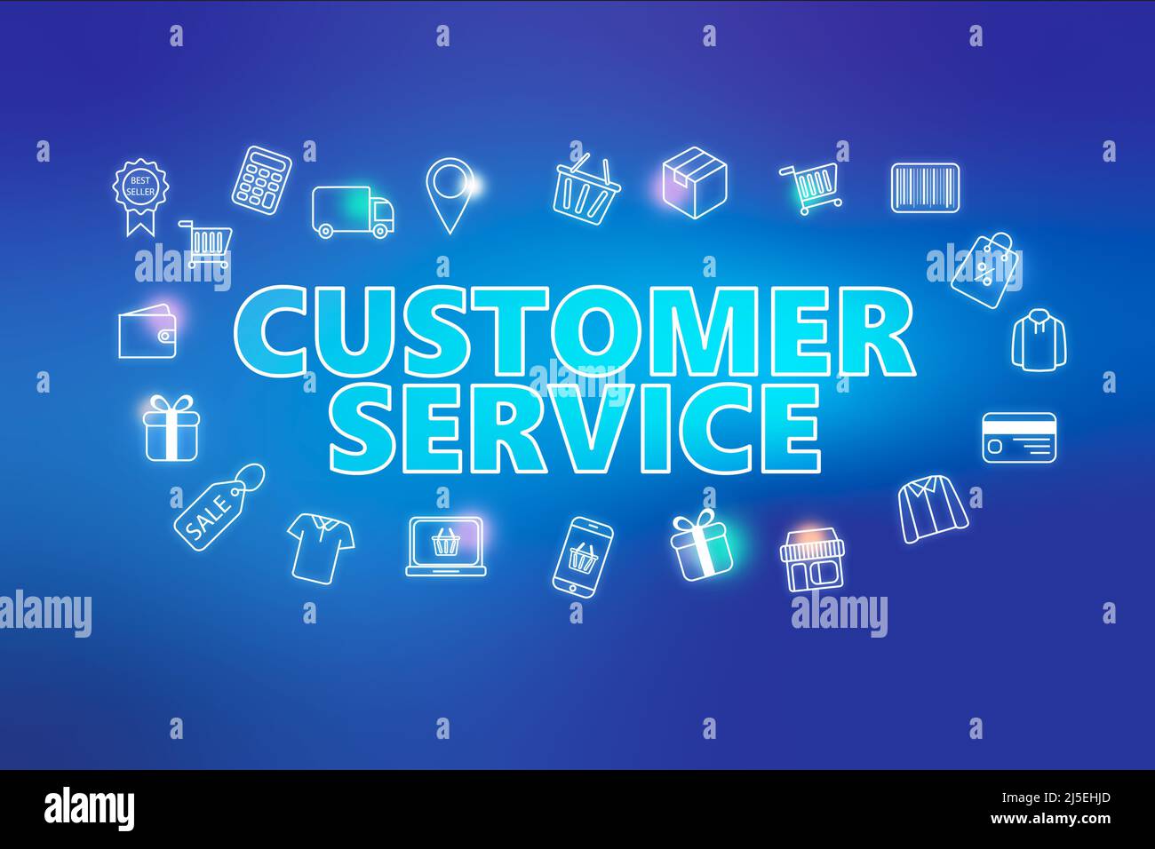 Customer Service — e-commerce web button on blue background. Various ...