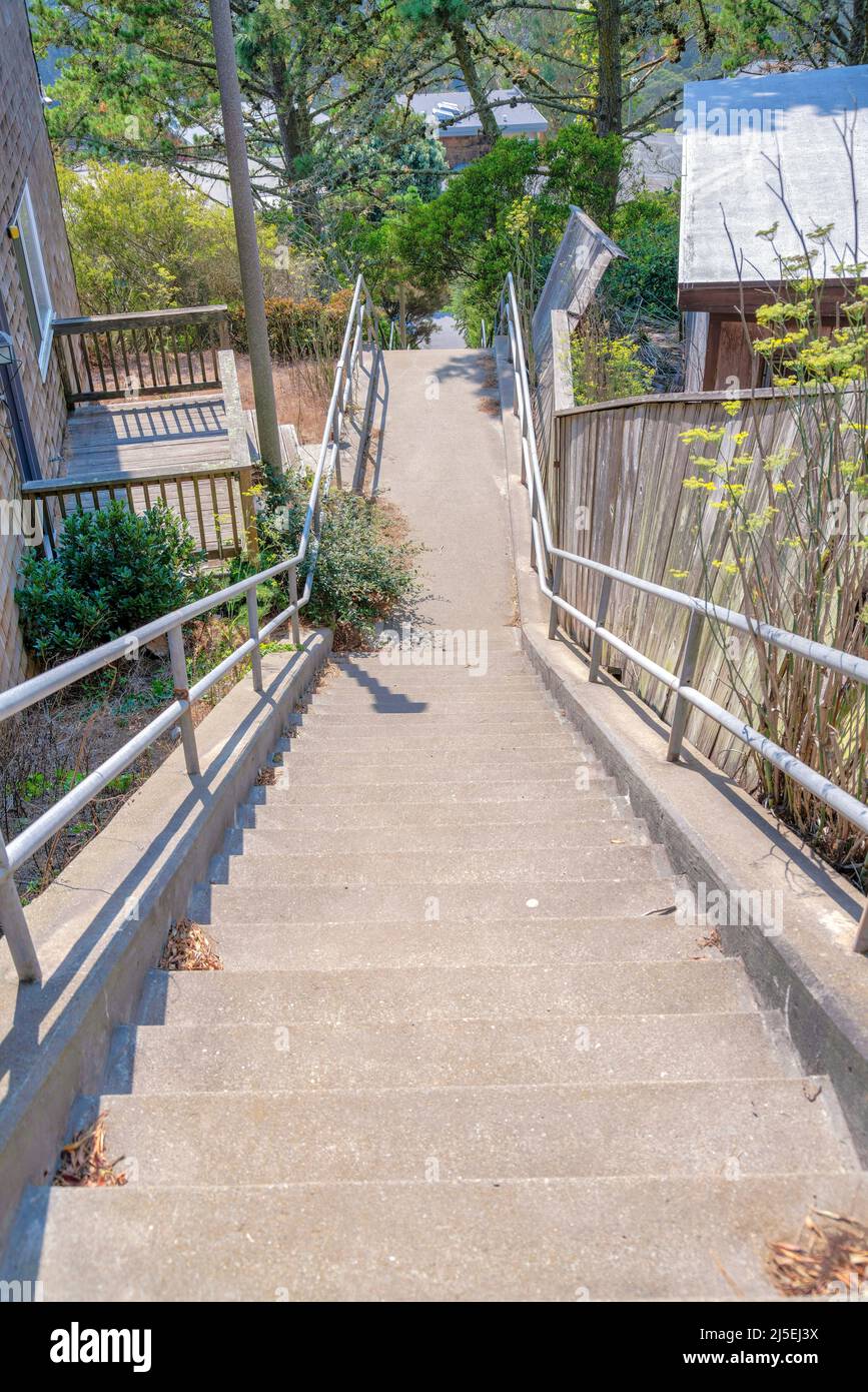 Concrete stairs with metal handrail and landing at San Francisco ...