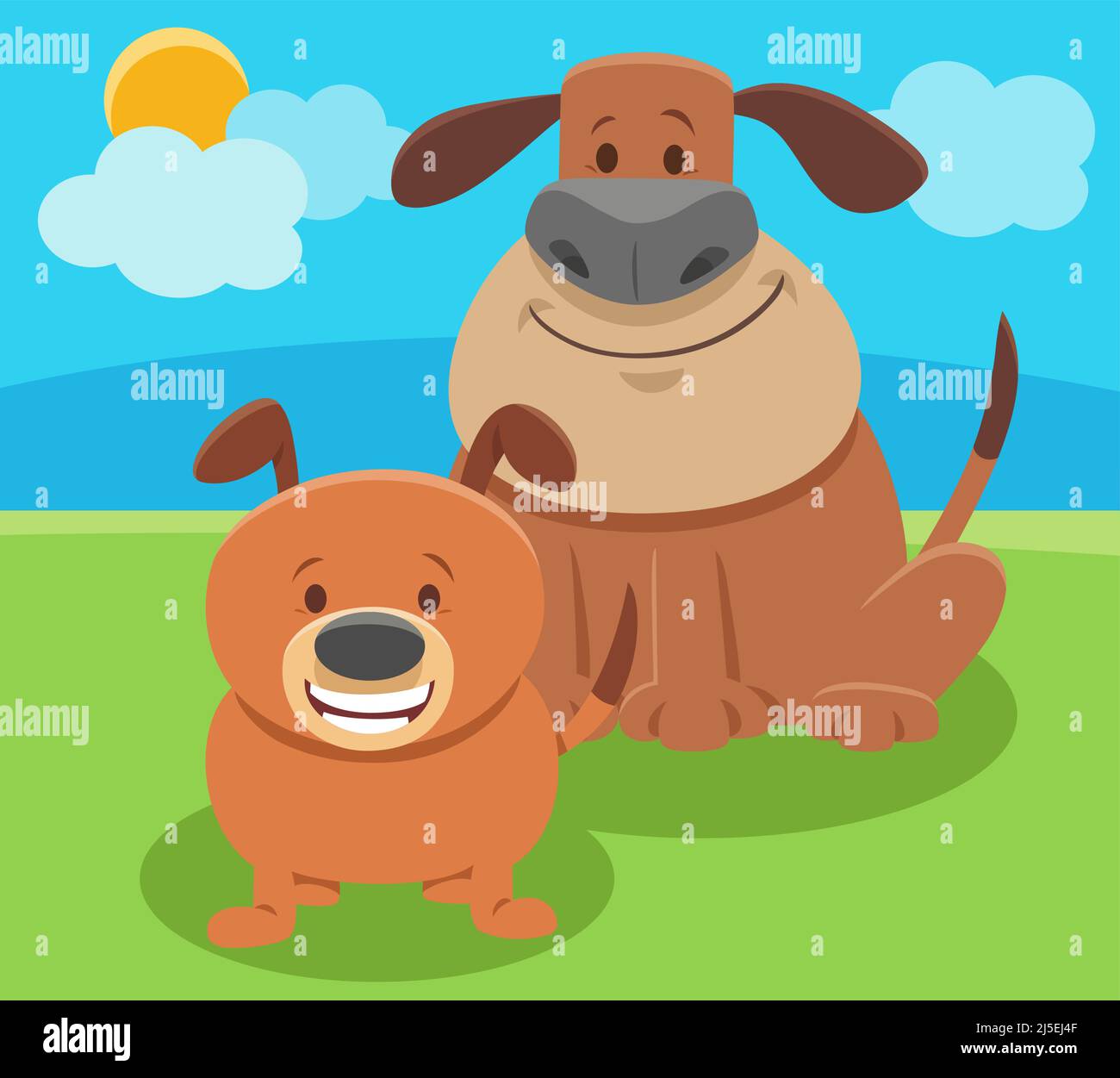 Cartoon illustration of dog mom animal character with cute little puppy ...