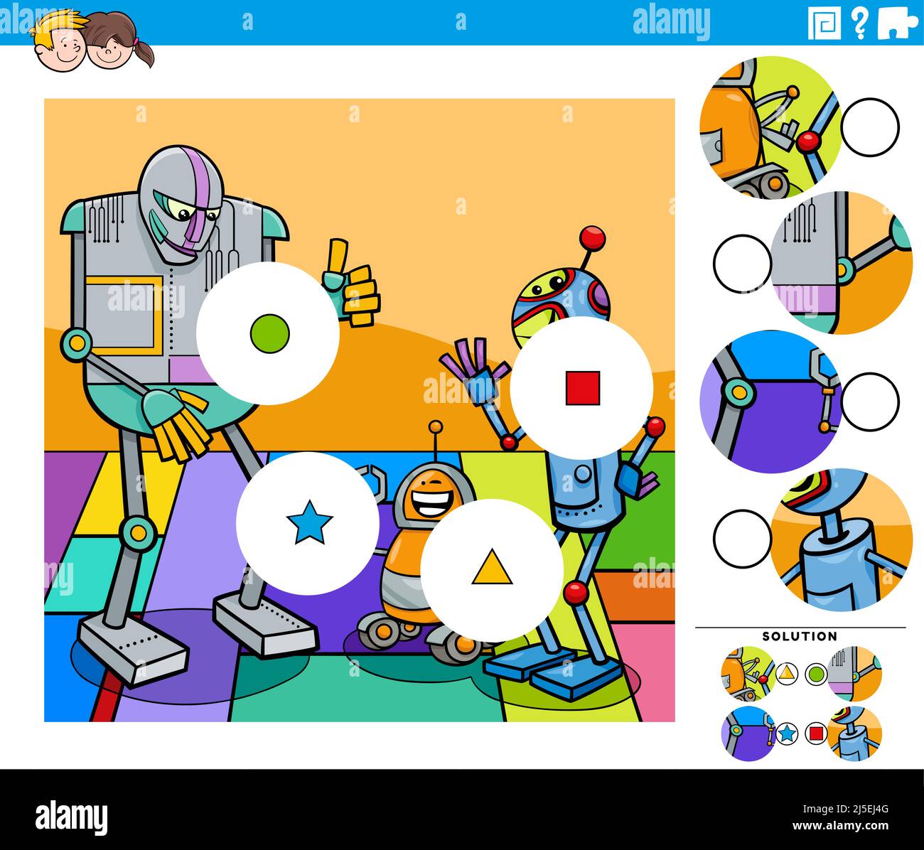 Cartoon illustration of educational match the pieces jigsaw puzzle game ...