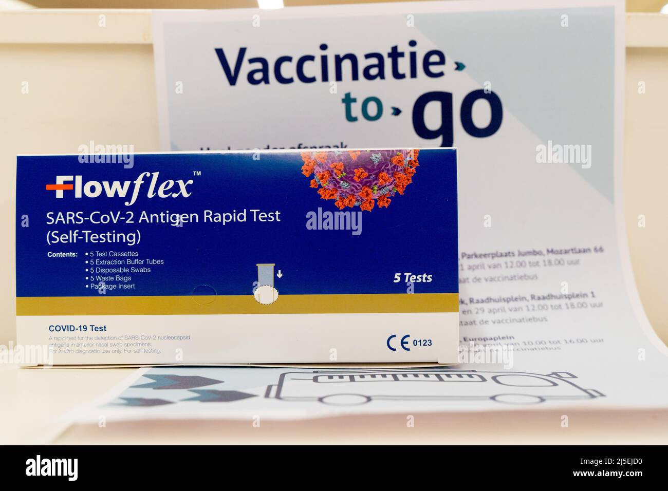A retail box of Flowflex Covid-19 antigen Rapid test kit displays in ...