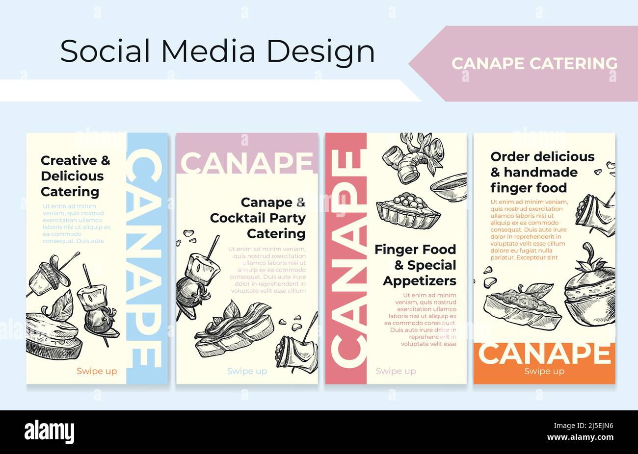 Canape catering service, template story design set Stock Vector Image ...