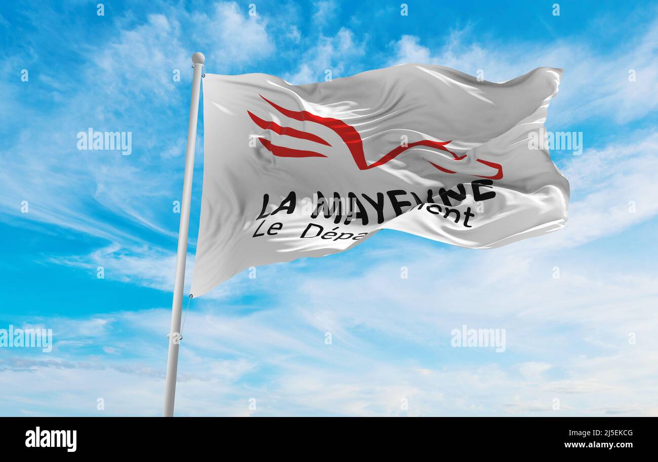 flag of department of Mayenne, France at cloudy sky background on ...