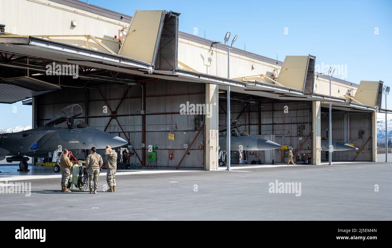 Three U.S. Air Force F-15 Eagles assigned to the California Air ...