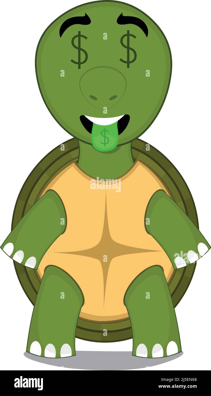 Vector character illustration of a cartoon turtle with dollar sign in ...