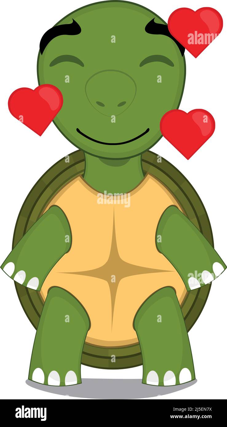 Vector character illustration of a cartoon turtle with a happy ...
