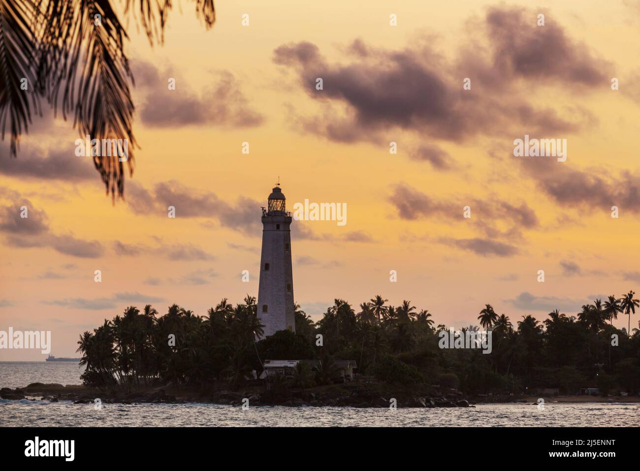 View of lighthouse Dondra and lights at sunset Matara, Sri Lanka Stock ...