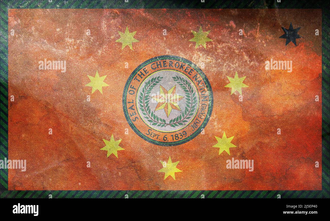 Top view of retro flag of Cherokee Nation people ethnic, USA with ...