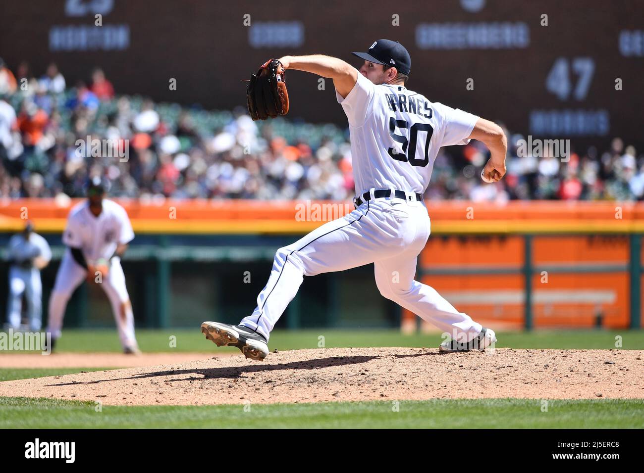 DETROIT, MI - APRIL 21: Detroit Tigers RP Jacob Barnes (50) pitches in ...