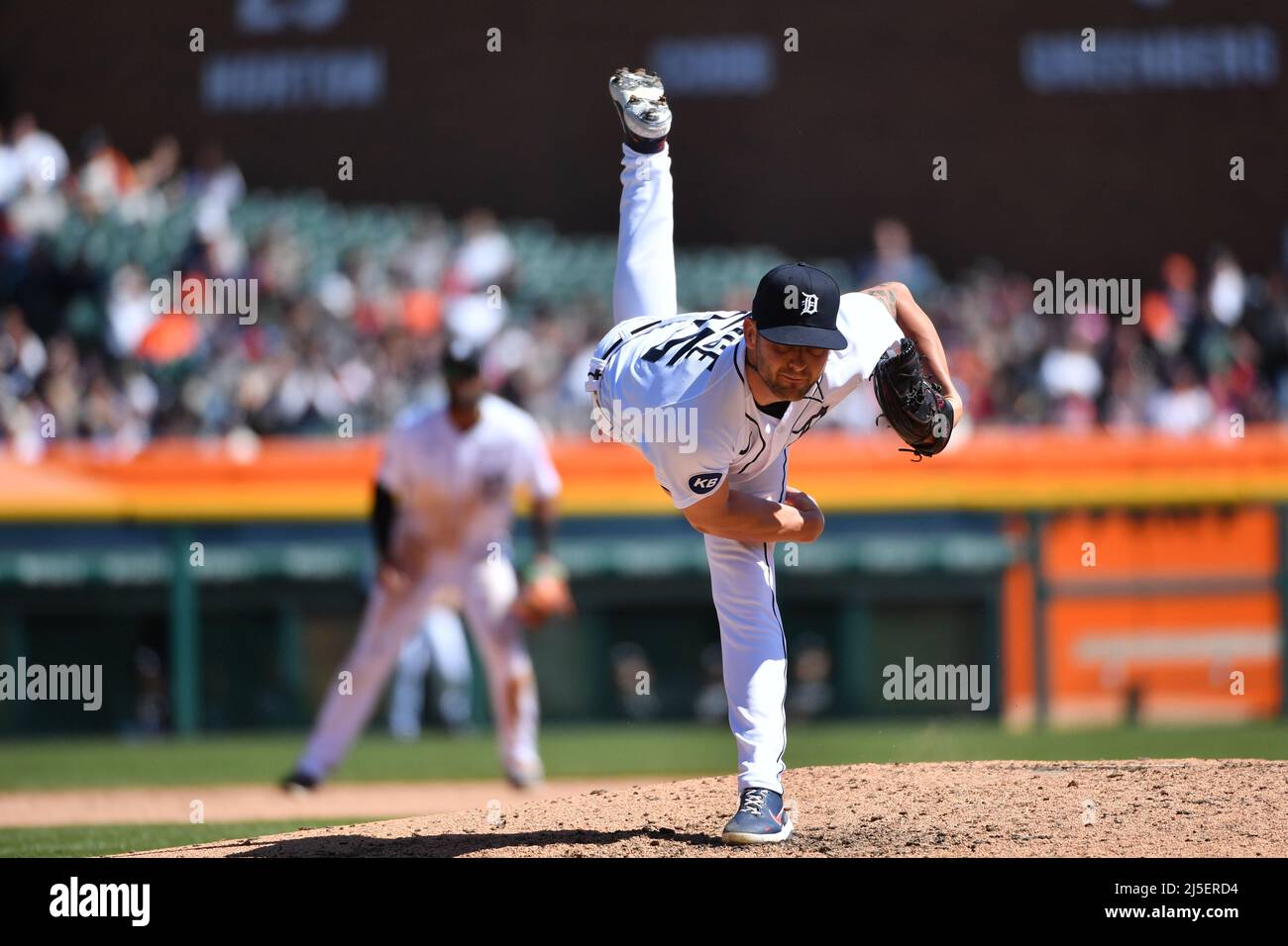 DETROIT, MI - APRIL 21: Detroit Tigers SP Alex Lange (55) pitches ...