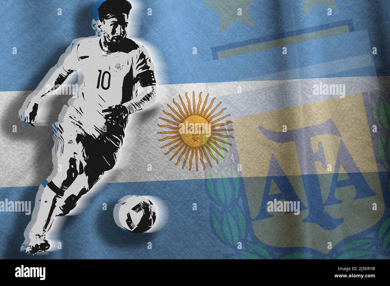 Lionel Messi, the flag of Argentina and the shield of the Argentine ...