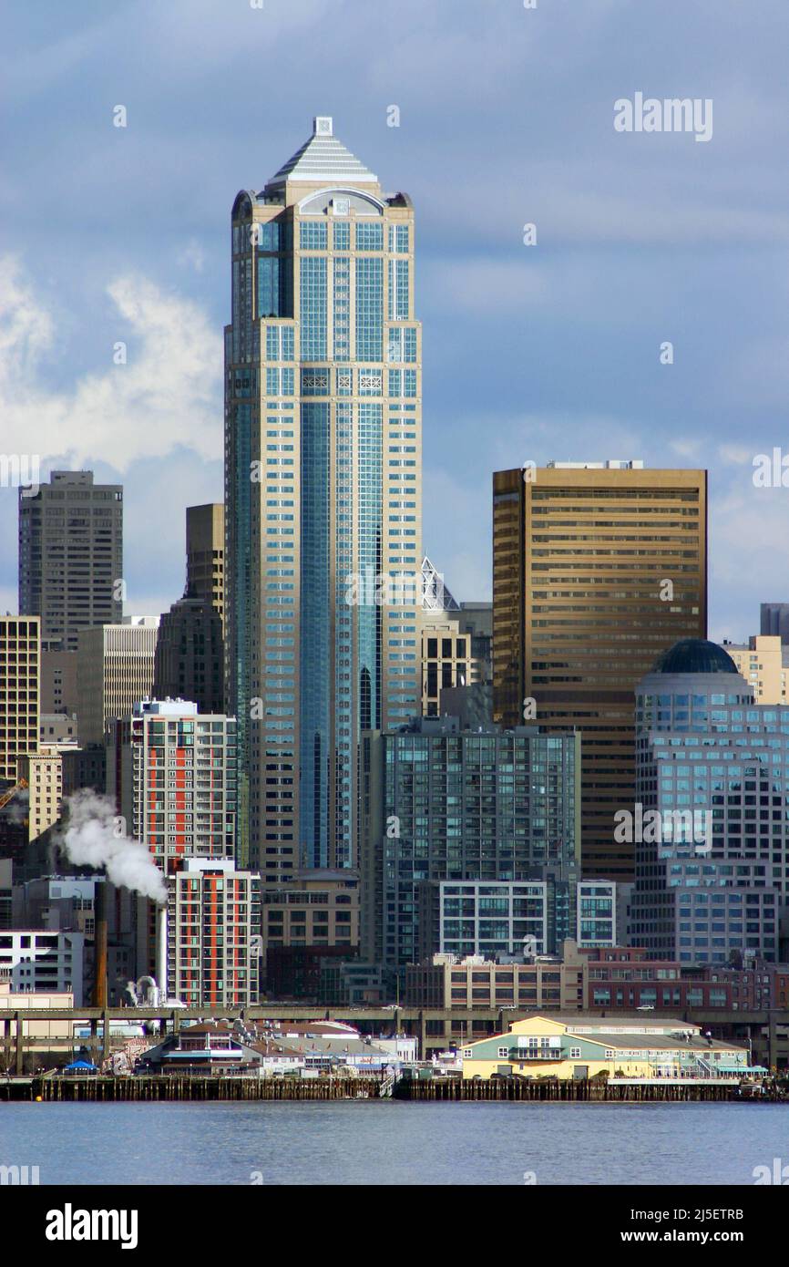 Seattle, Washington, USA city landscape skyline from Alki Beach daytime ...
