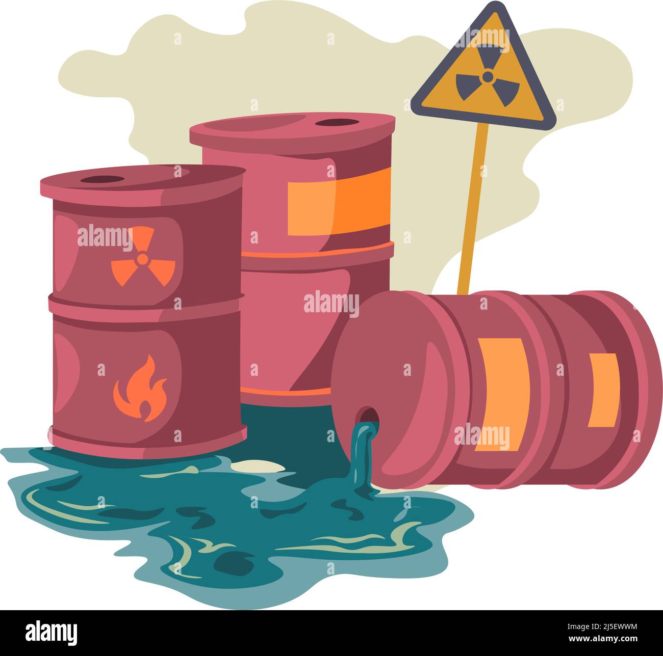 Toxic industrial waste in barrels, isolated petroleum or oil leakage ...