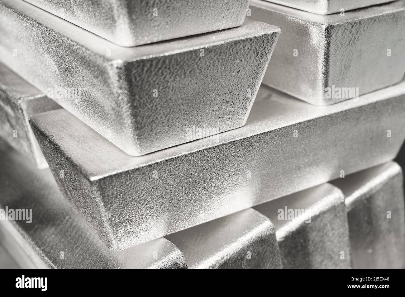 Stack of industrial silver ingots at bright light in storage Stock ...