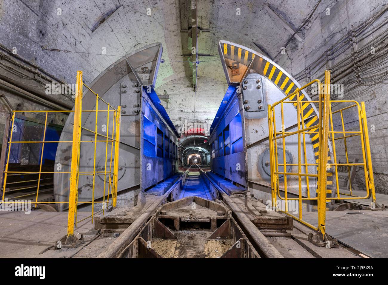 Mine car unloader. Device for unloading ore from cargo mine train Stock ...