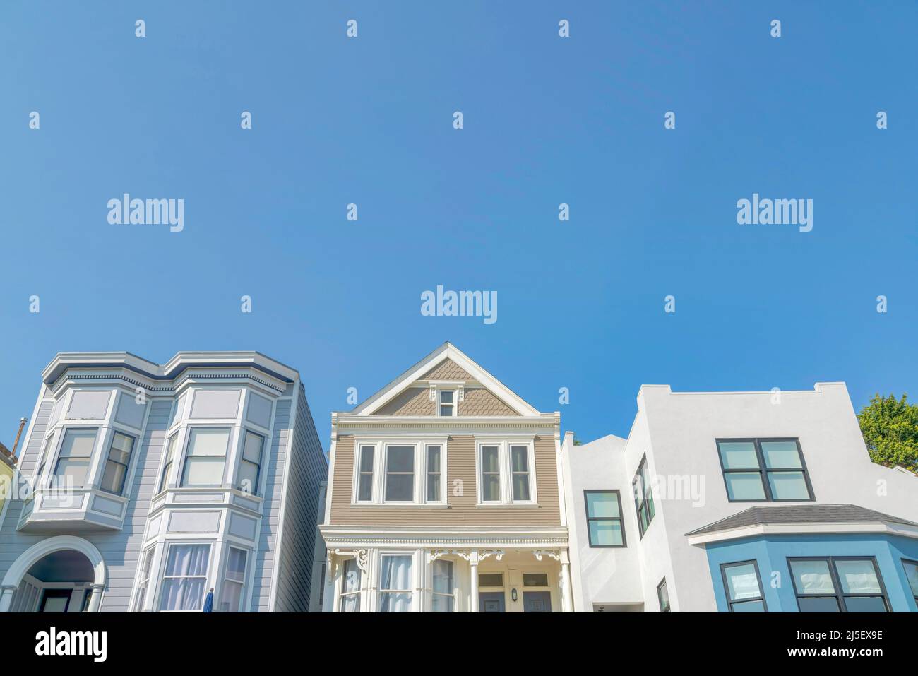 Front exterior of three houses in the neighborhood of San Francisco ...