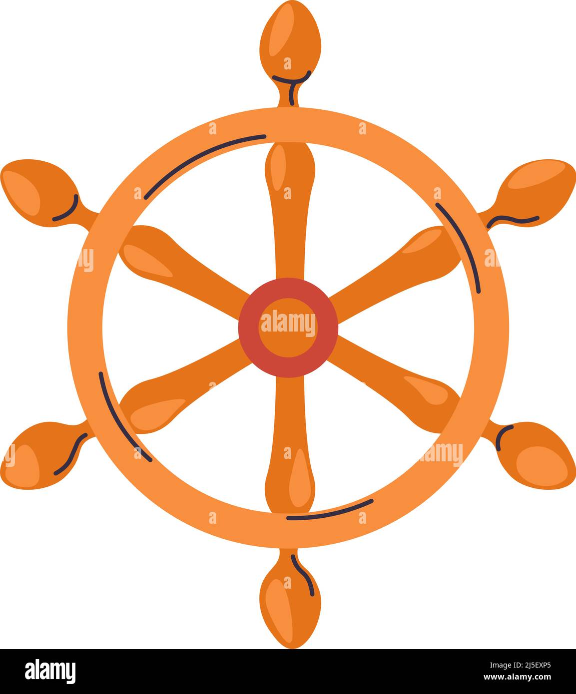 Nautical elements and parts of ship, isolated steering wheel of vessel ...