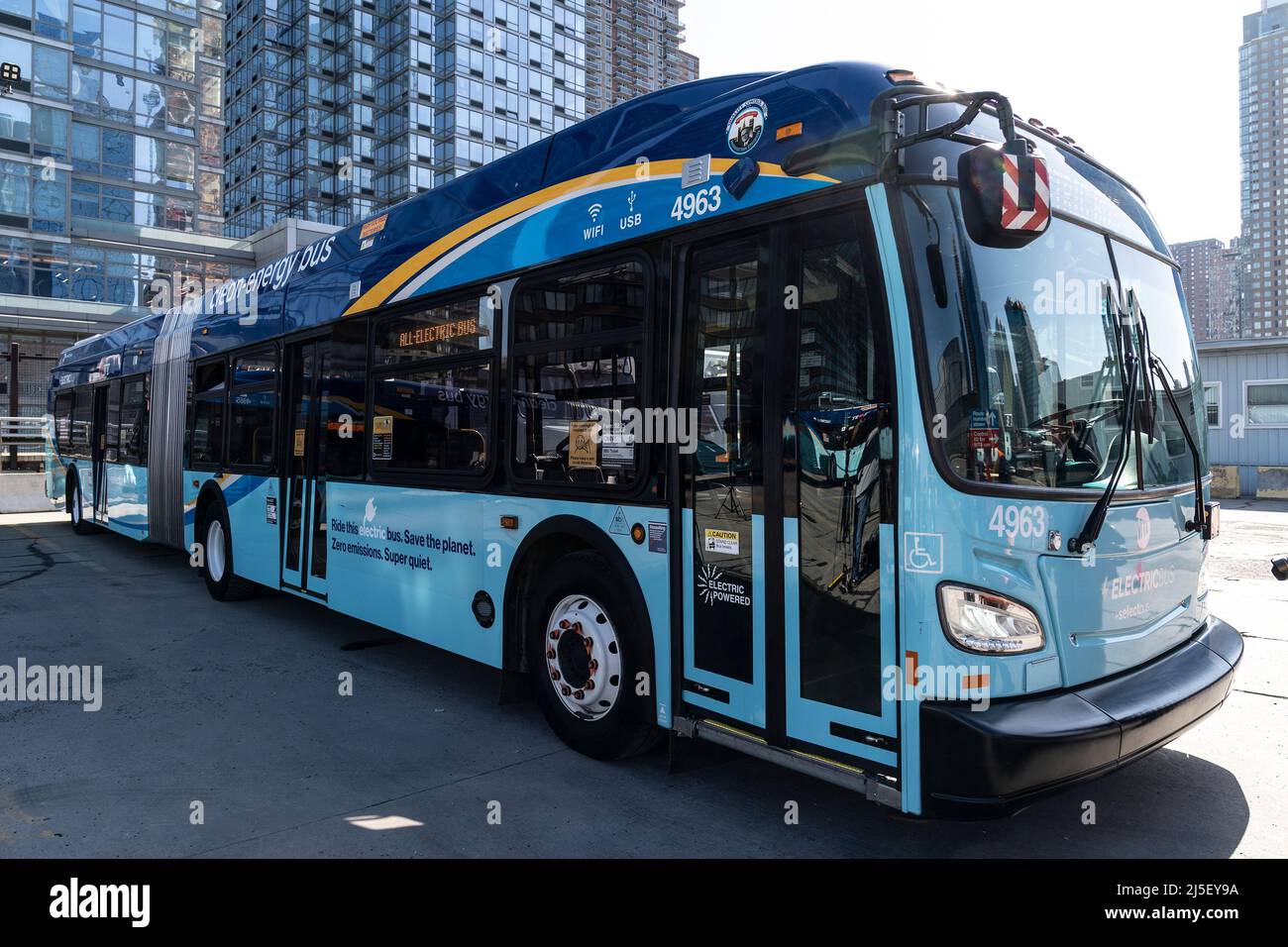 New York, USA. 22nd Apr, 2022. View of new Electric Bus as Governor ...