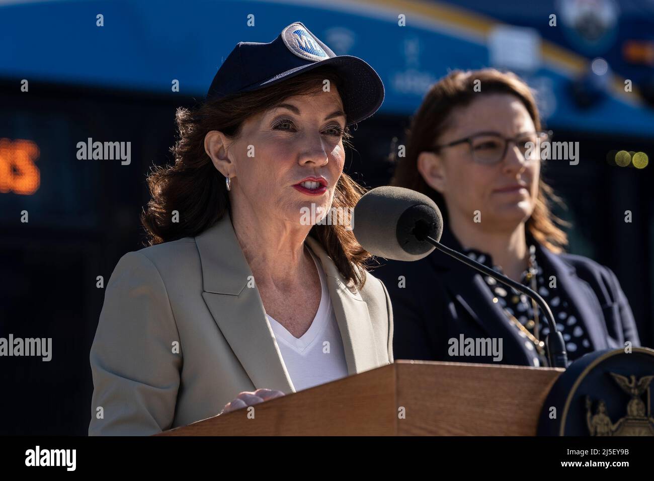 New York, USA. 22nd Apr, 2022. Governor Kathy Hochul speaks during ...