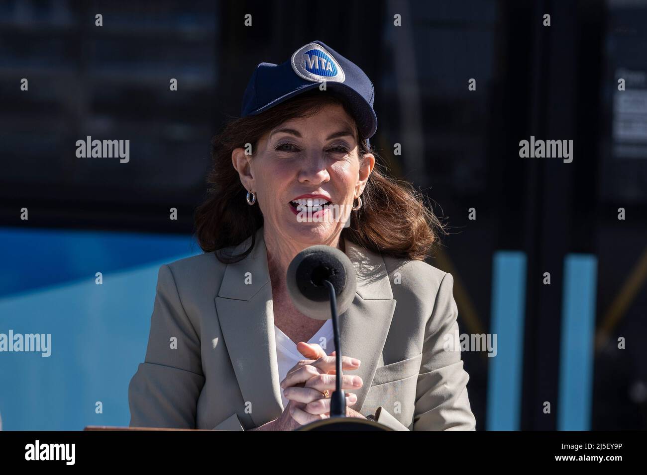 New York, USA. 22nd Apr, 2022. Governor Kathy Hochul speaks during ...