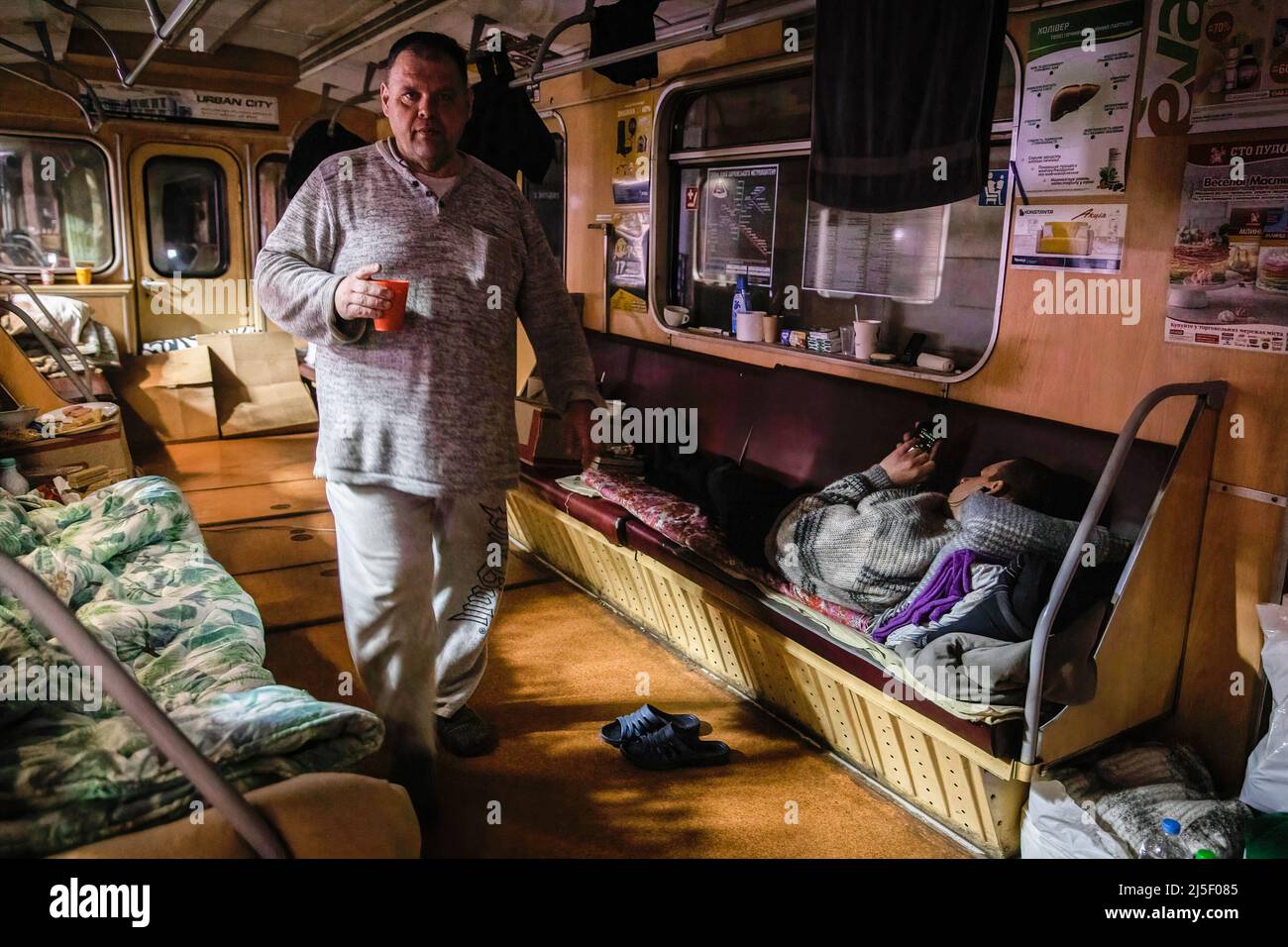 Kharkiv, Ukraine. 19th Apr, 2022. People living inside the cabin of ...