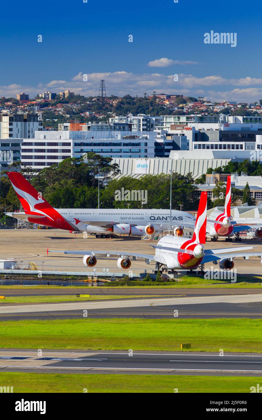 Qantas jets at Sydney (Kingsford Smith) Airport in Sydney, Australia ...