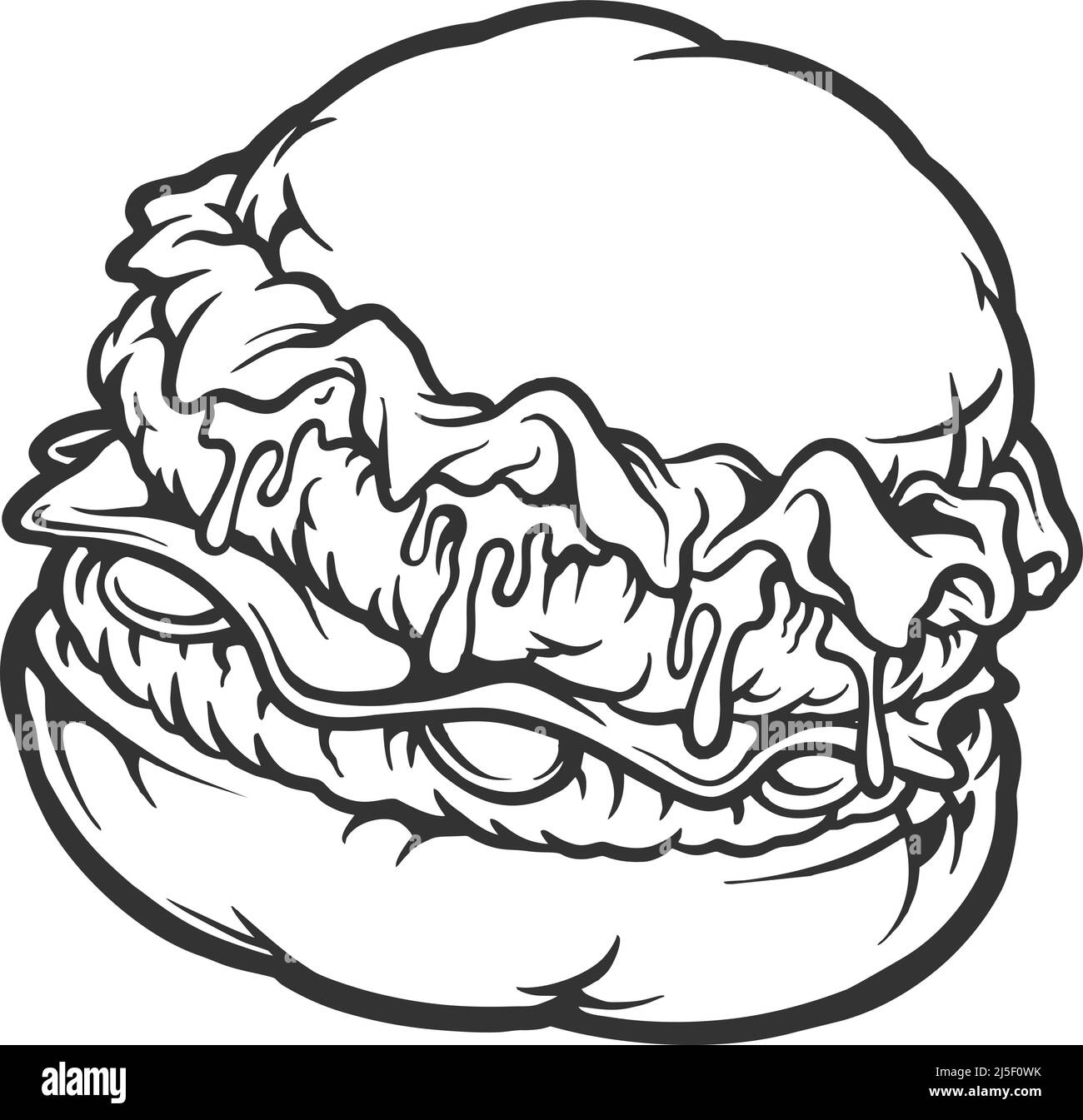 Delicious burger fast food cartoon monochrome vector illustrations for ...