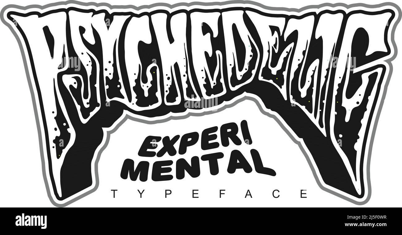 Psychedelic word lettering typography silhouette vector illustrations ...