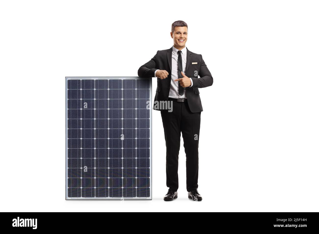 Businessman solar energy panel in Cut Out Stock Images & Pictures - Alamy