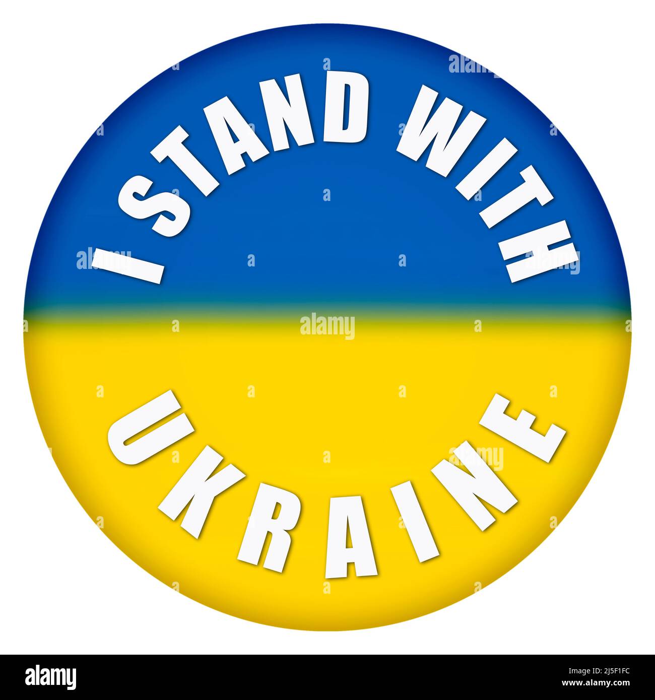 slogan I Stand with Ukraine on round button with painted Ukrainian flag ...