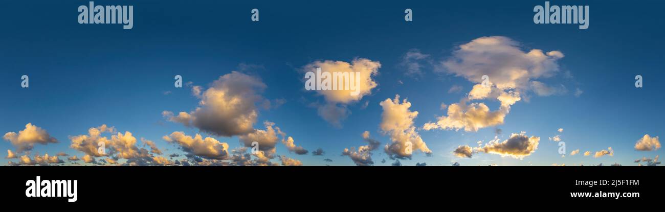 Dark blue sunset sky panorama with Cumulus clouds. Seamless hdr pano in ...
