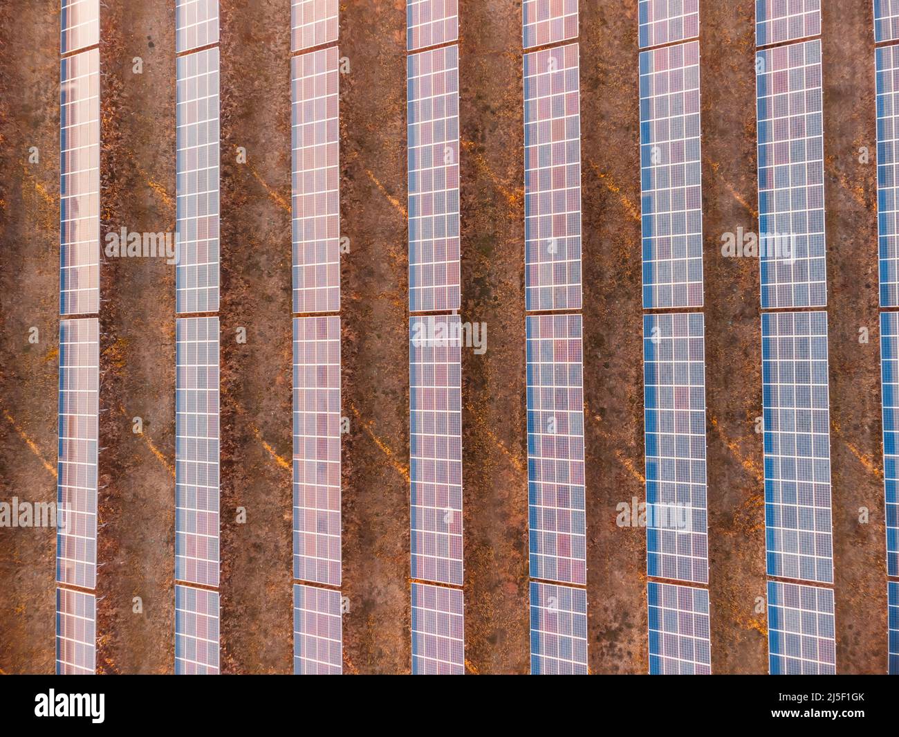 Aerial top view of a solar panels power plant. Photovoltaic solar ...