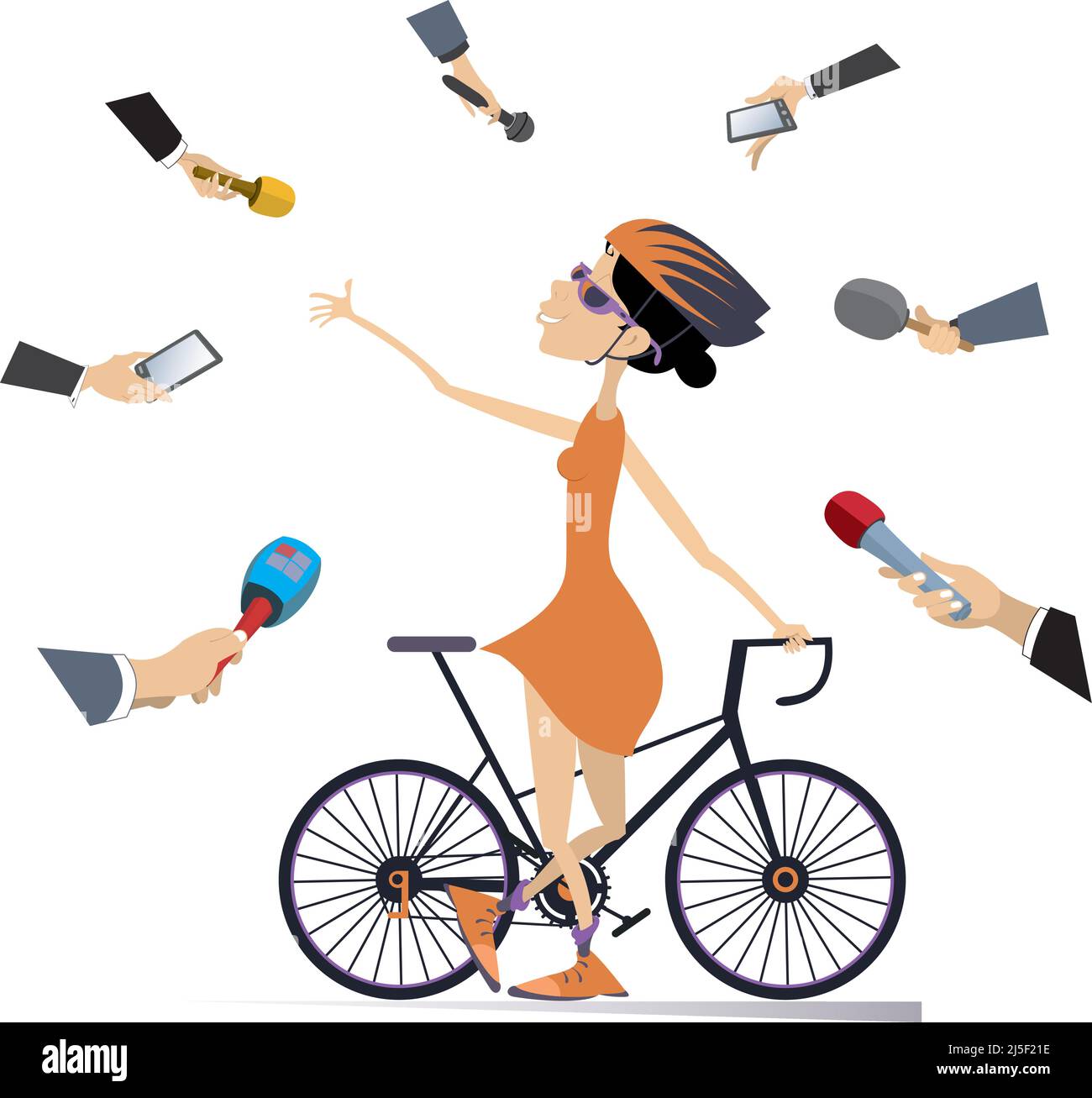 Mass media obtain an interview from the cyclist illustration. Reporters ...