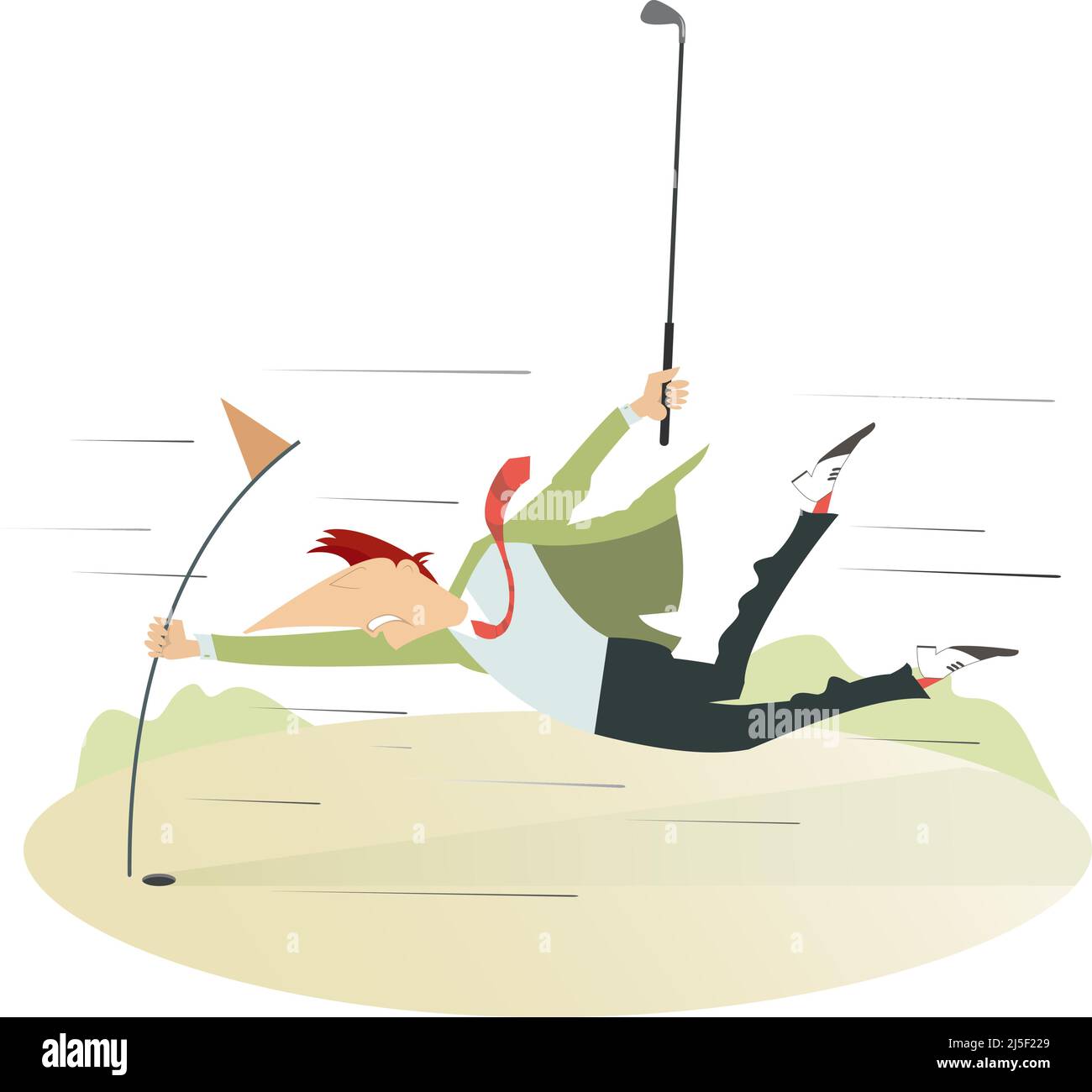Bad weather and man on the golf course illustration. Hurricane and ...