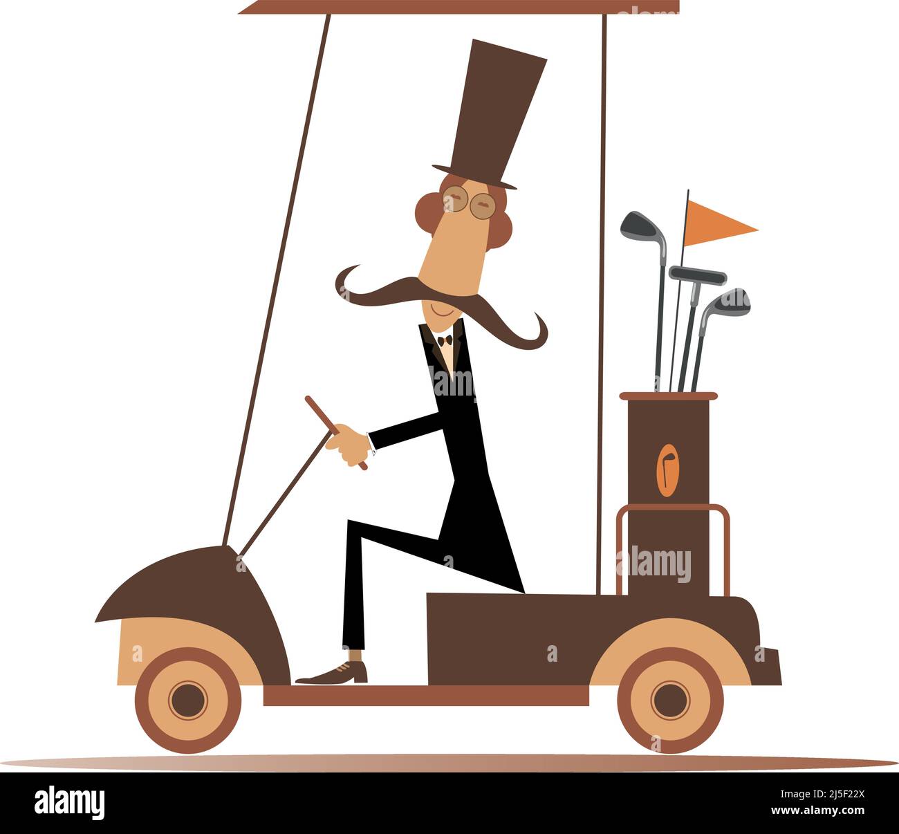 Funny long mustache man rides the golf cart illustration. Cartoon ...