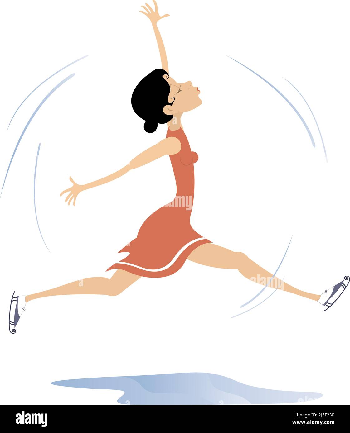 Young figure skater illustration. Young jumping figure skater woman ...