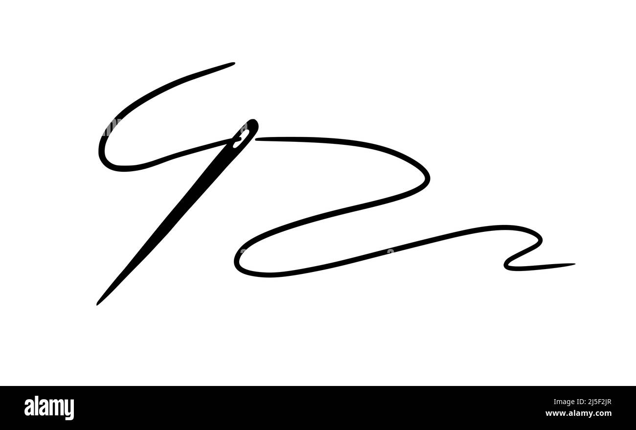 Tailor needle with thread. Hand drawn doodle sketch style sewing needle ...