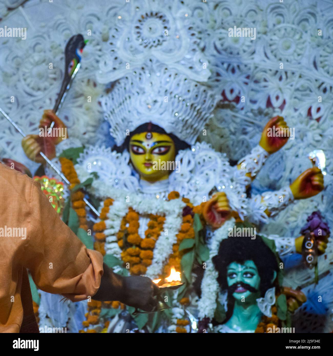 Goddess Durga with traditional look in close up view at a South Kolkata ...