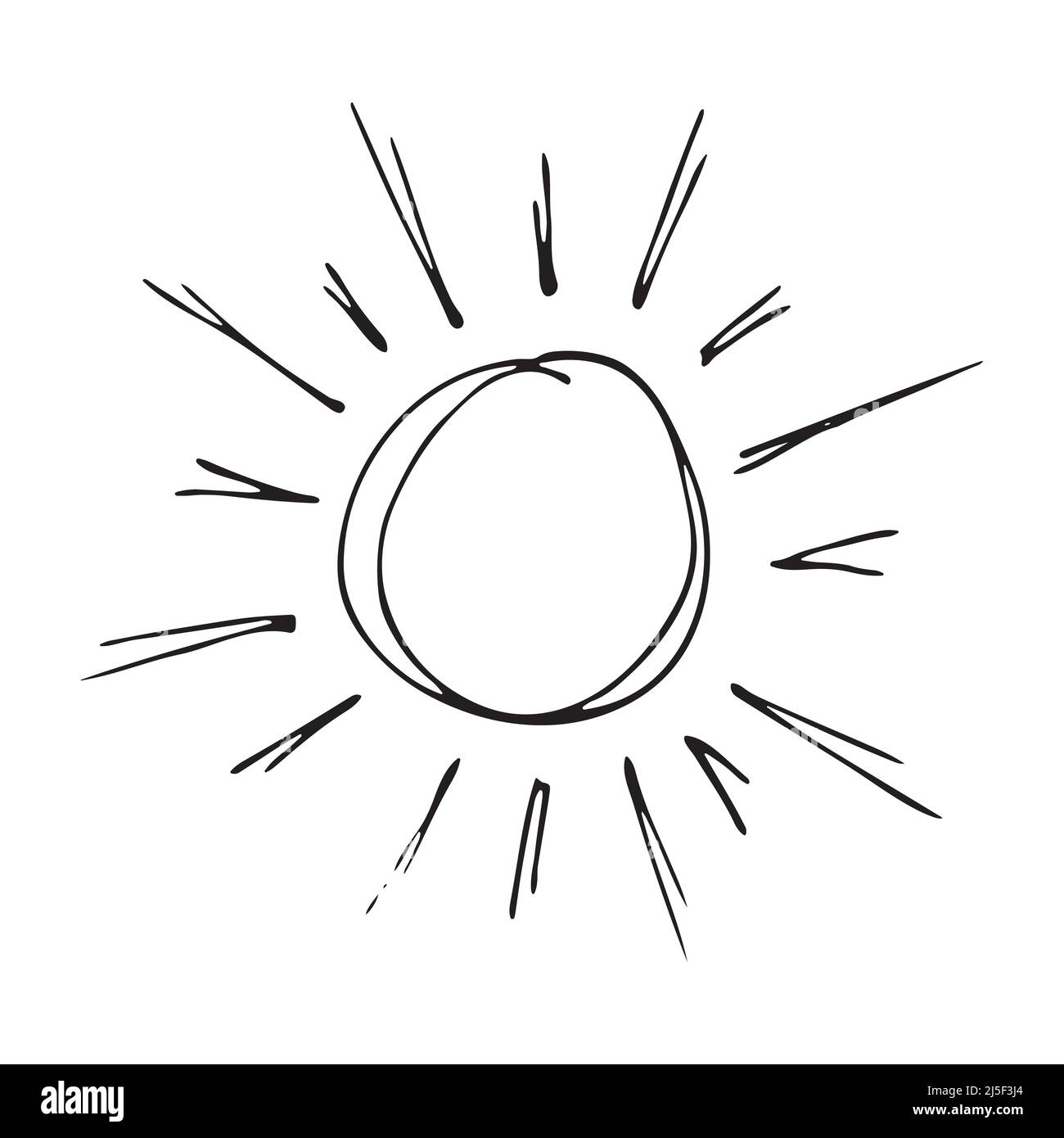 Hand drawn ink sketch of Sun doodle logo, icon, sign, emblem. Vector in ...