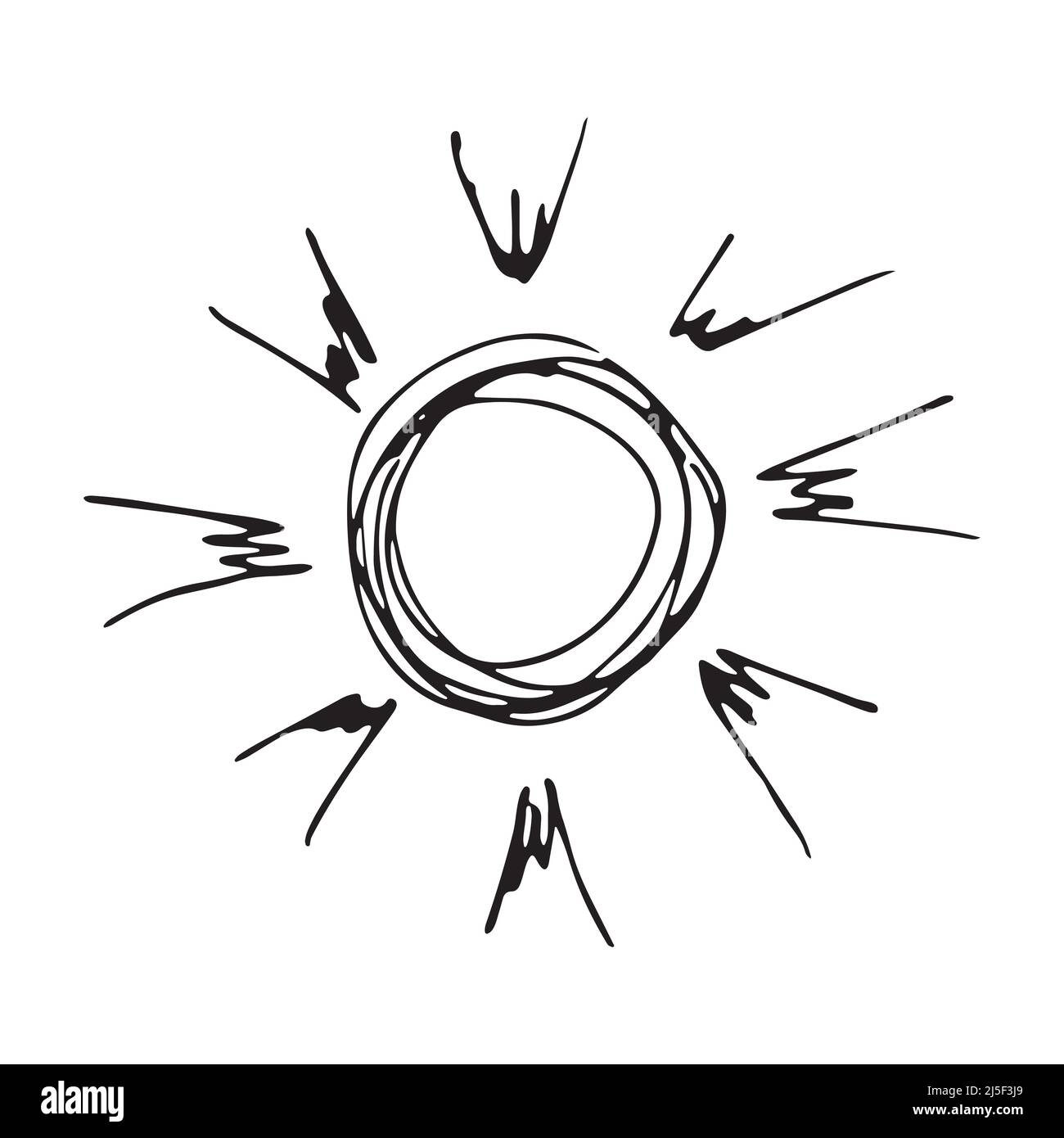 Hand drawn ink sketch of Sun doodle logo, icon, sign, emblem. Vector in ...
