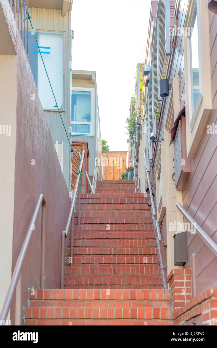 Perron staircase with bricks and metal handrailing at San Francisco ...