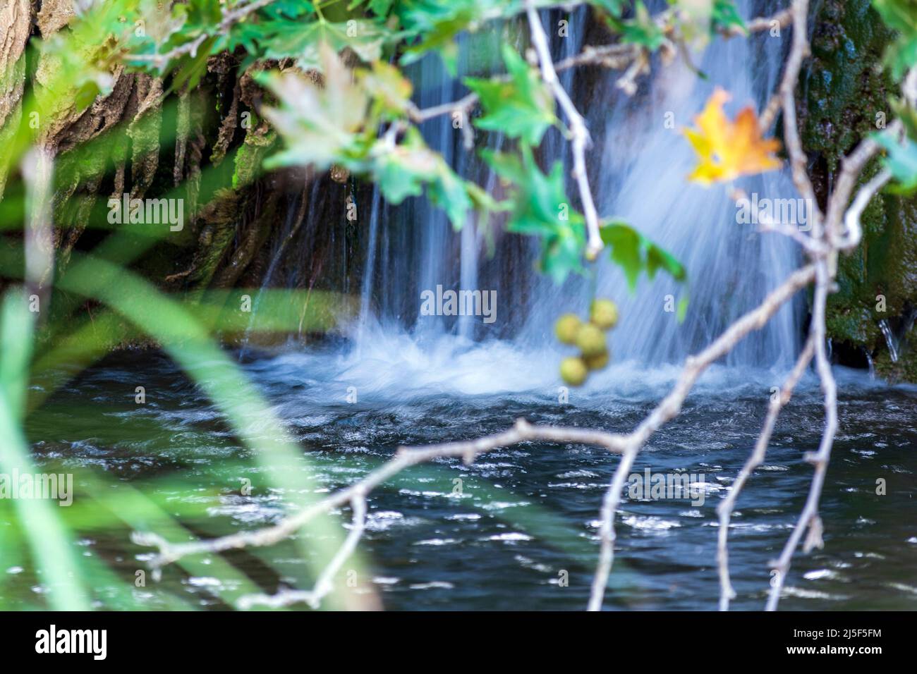 Polylimnio waterfalls riverside path at Messinia, Greece Stock Photo ...