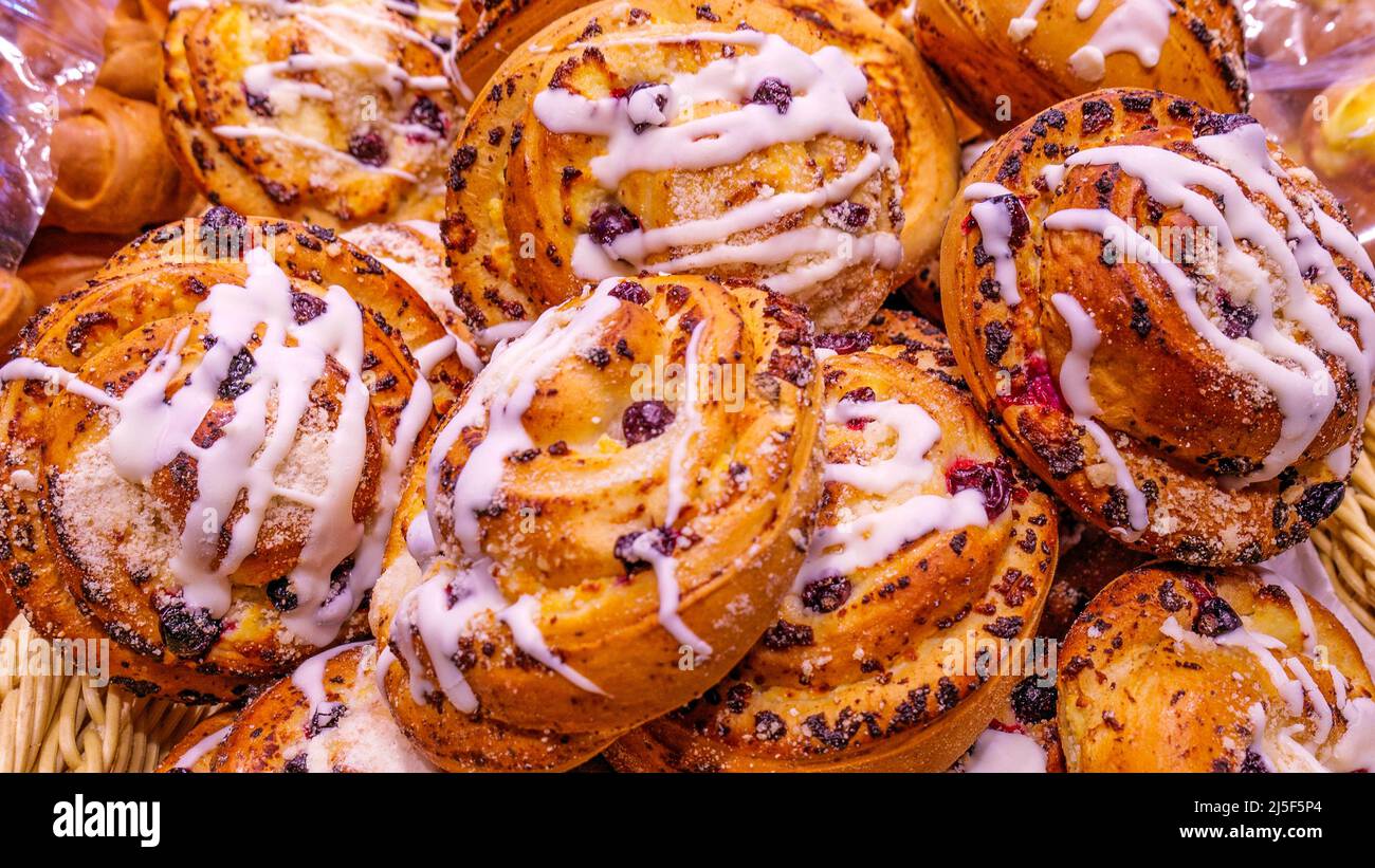 fresh pastries on the counter close-up Stock Photo - Alamy