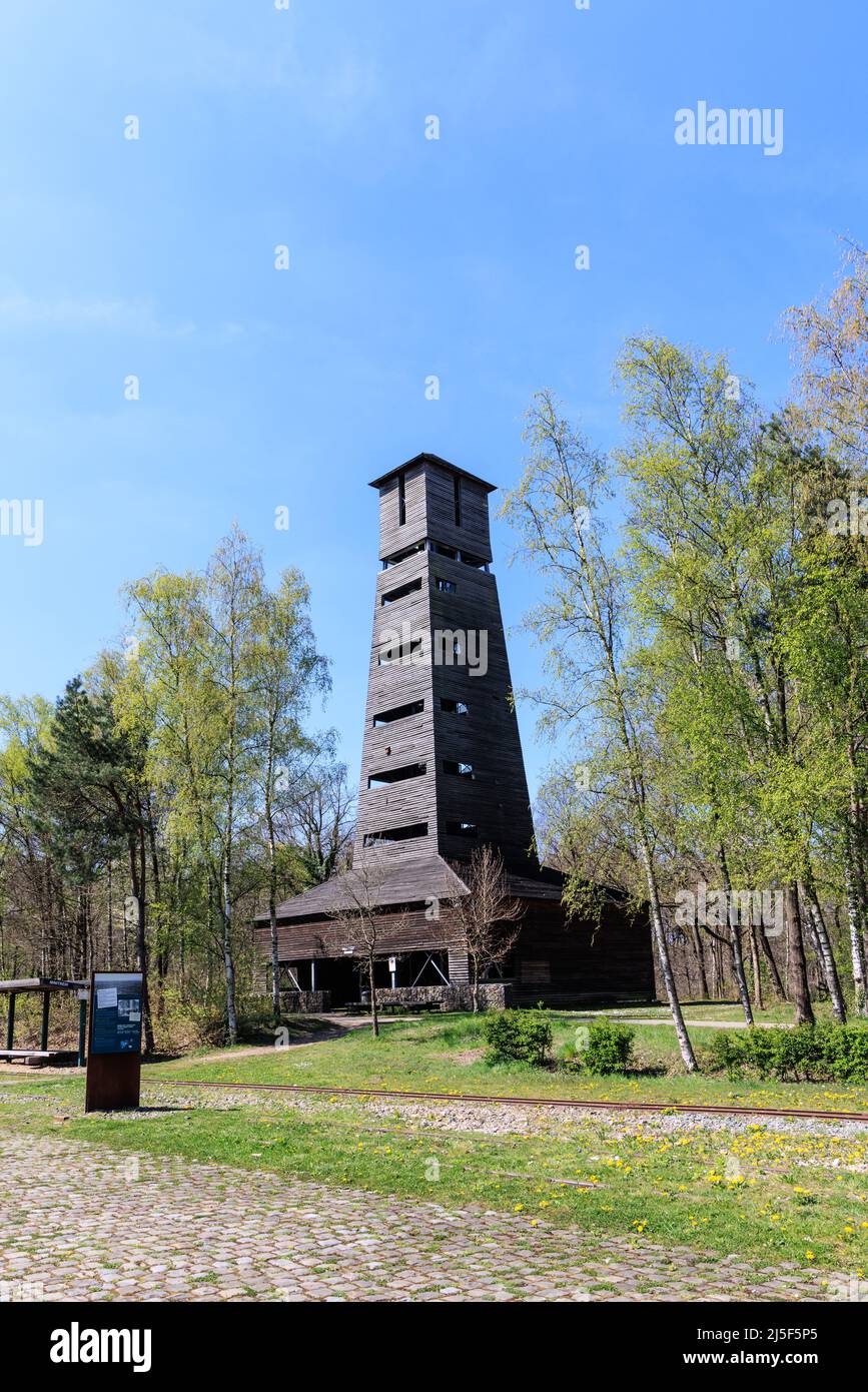 Station Asch and lookout tower at entrance National Park Hoge Kempen in ...