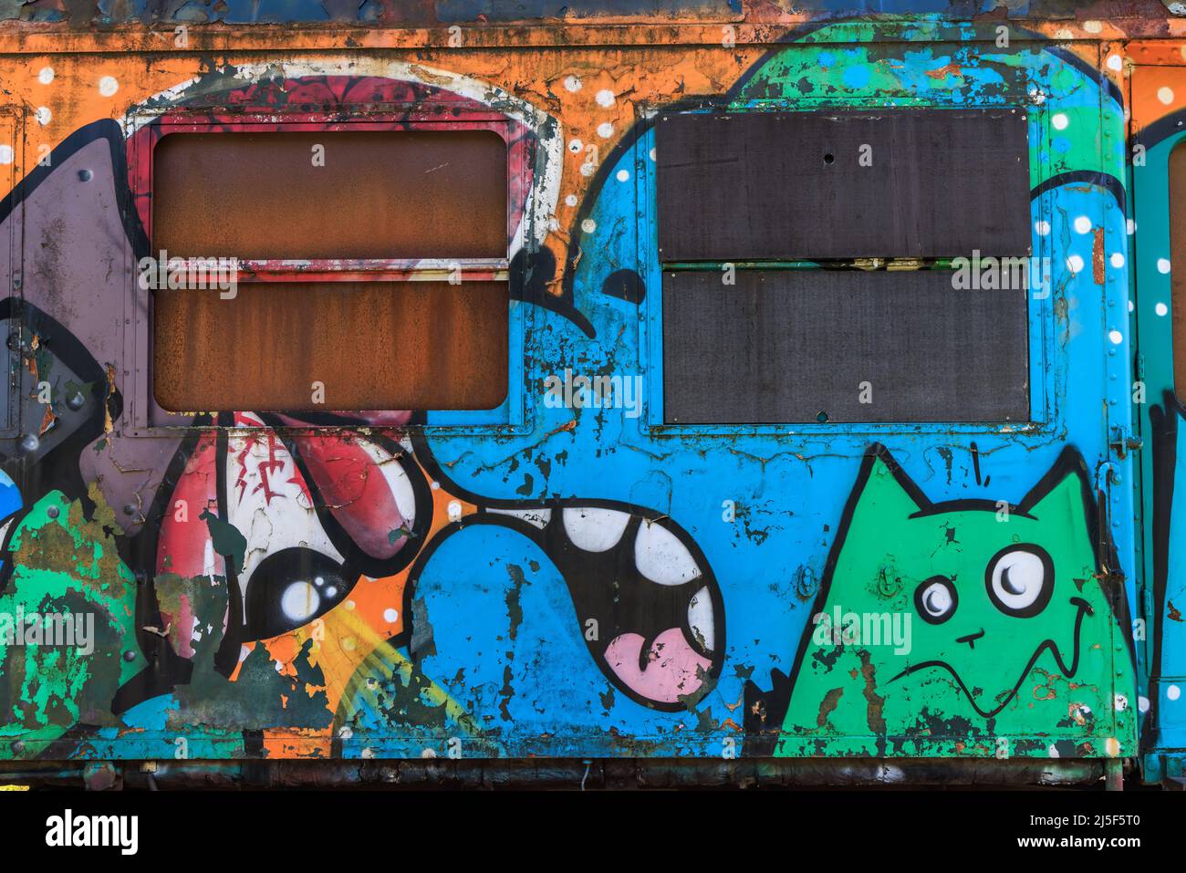 Genk, Belgium - April 16, 2022: Colorful graffiti at wagons Station ...