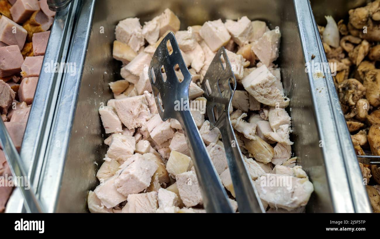 buffet meat close-up. minced meat in squares Stock Photo - Alamy