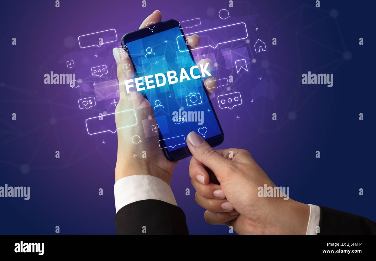 Hand using smartphone with social media concept Stock Photo - Alamy